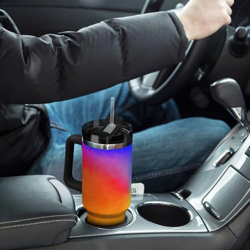 Yasala Car Tumbler with Handle Blurry Rainbow Color Travel Mug Coffee Cup Insulated Beverage Container Mega Cup for Hot Cold Drinking Thermos Water Bottle Cupholder Friendly 40 oz