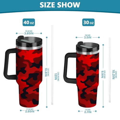 Yasala Car Tumbler with Handle Military Camo Red Black Travel Mug Coffee Cup Insulated Beverage Container Mega Cup for Hot Cold Drinking Thermos Water Bottle Cupholder Friendly 40 oz