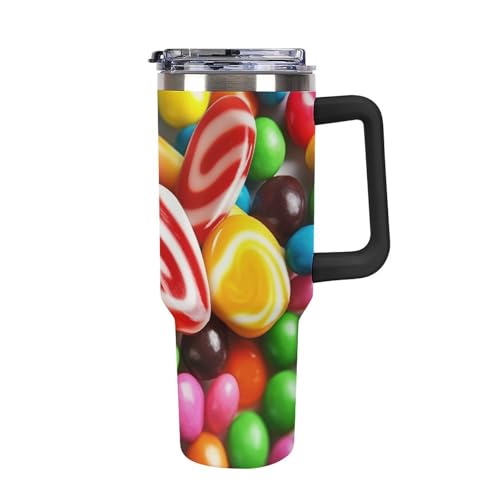 FZQVSGW Colorful Candy 40 Oz Tumbler with Handle And Straw Stainless Steel Vacuum Insulated Tumblers Reusable Keep Drinks Cold Coffee Cup Holder Friendly Gifts for Women Men Car Gym Travel
