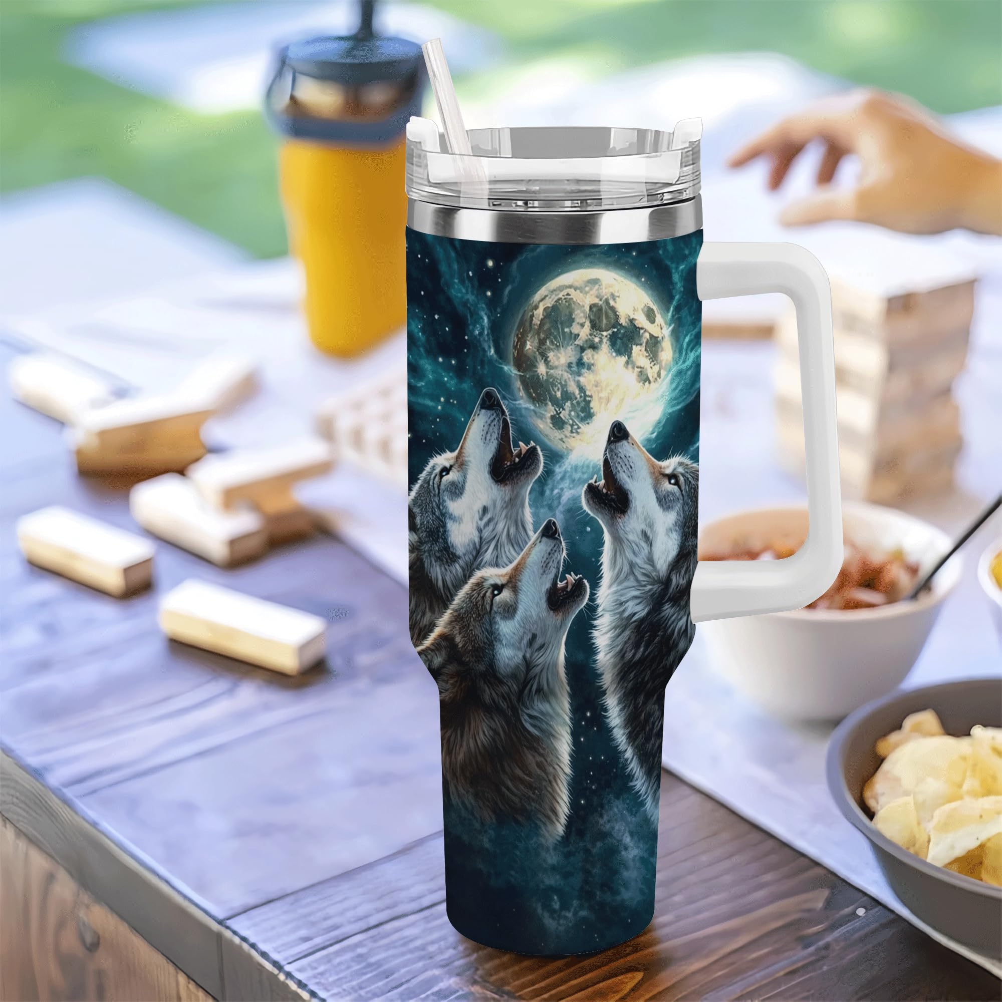 Foxcorner Personalized Wolf 40oz Tumbler with Handle and Straw Gifts for Wolf Lovers, Father's Day Cool Gifts For Him, Men, Birthday Gift Ideas, Custom Name Stainless Steel Travel Cup With Lid