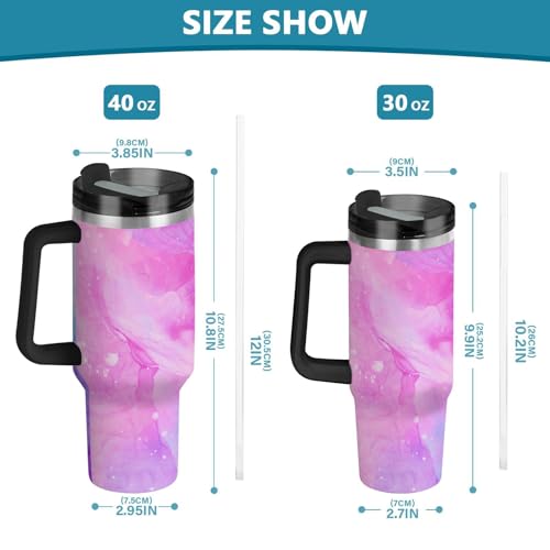 Yasala Car Tumbler with Handle Fantasy Marble Art Pinks Purples Travel Mug Coffee Cup Insulated Beverage Container Mega Cup for Hot Cold Drinking Thermos Water Bottle Cupholder Friendly 40 oz