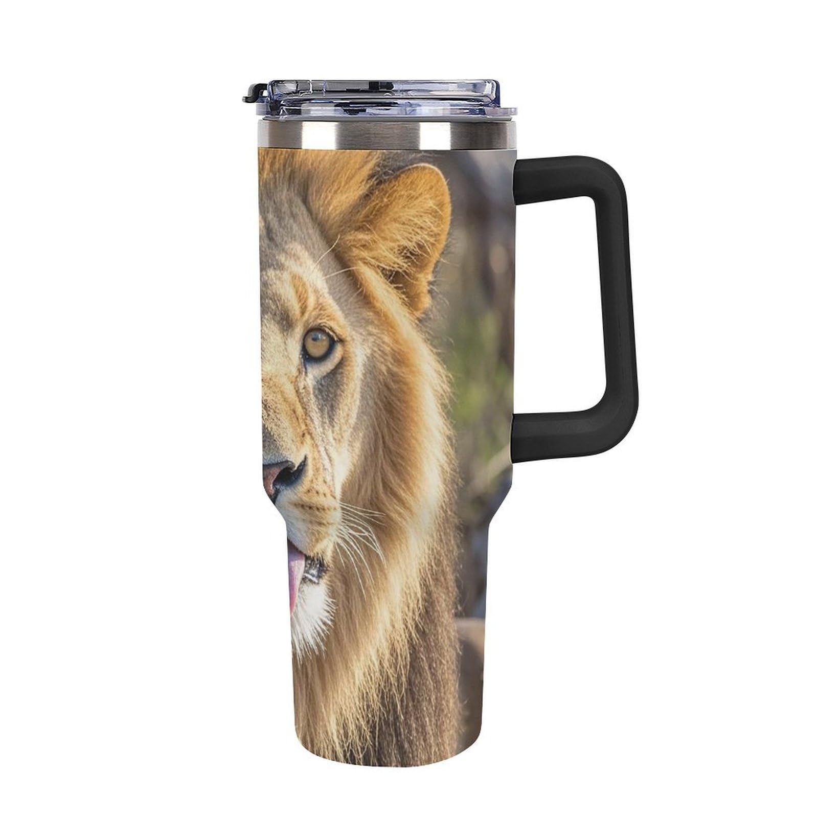FZQVSGW Lion Sticks Out Tongue 40 Oz Tumbler with Handle And Straw Stainless Steel Vacuum Insulated Tumblers Reusable Keep Drinks Cold Coffee Cup Holder Friendly Gifts for Women Men Car Gym Travel