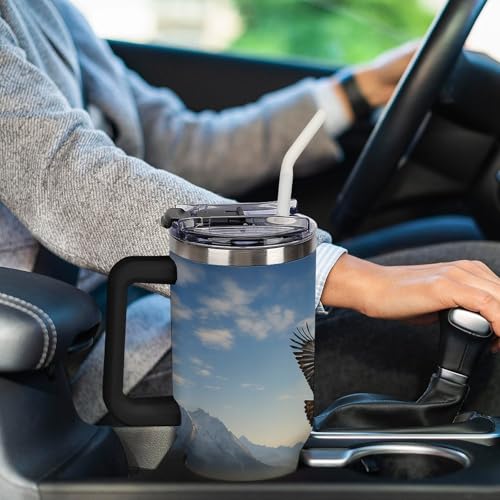 YTLKGFP 40 Oz Large Capacity Car Cup Eagle Mountains Tumbler with Handle (Black) Straw Lid Insulated Stainless Steel Water Bottle Travel Mug Leak-proof Car Cup Keeps Cold Or Hot
