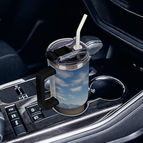 YTLKGFP 40 Oz Large Capacity Car Cup Eagle Mountains Tumbler with Handle (Black) Straw Lid Insulated Stainless Steel Water Bottle Travel Mug Leak-proof Car Cup Keeps Cold Or Hot