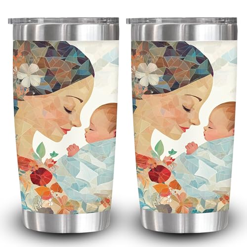 FOCIUZTA 20oz Low-Poly Floral Art Design with Maternal Love Theme Tumbler with Lid, Travel Coffee Cup, Ideal for Easter, Mother Day, and Birthday Gifts