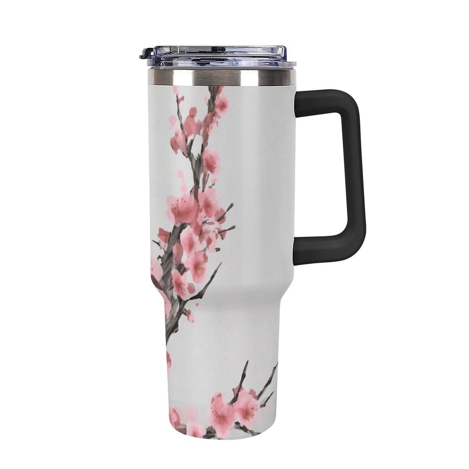 Cherry Blossom Tree Branch 40 Oz Tumbler with Handle And Straw Stainless Steel Vacuum Insulated Tumblers Reusable Keep Drinks Cold Coffee Cup Holder Friendly Gifts for Women Men Car Gym Travel