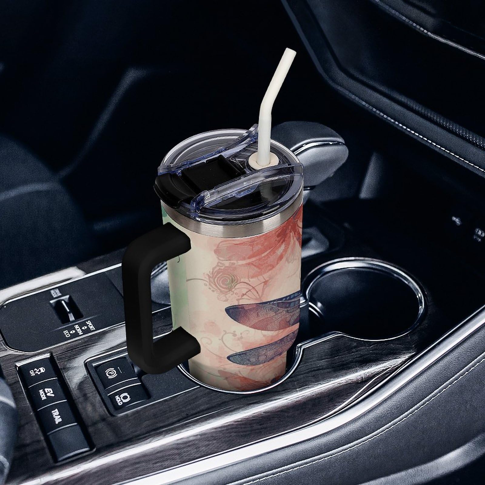 FZQVSGW Modern Dragonfly 40 Oz Tumbler with Handle And Straw Stainless Steel Vacuum Insulated Tumblers Reusable Keep Drinks Cold Coffee Cup Holder Friendly Gifts for Women Men Car Gym Travel