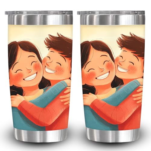 FOCIUZTA 20oz Adorable Couple Hugging Tumbler with lid, Travel Coffee Cup, Ideal for Easter, Mother Day, and birthday gifts