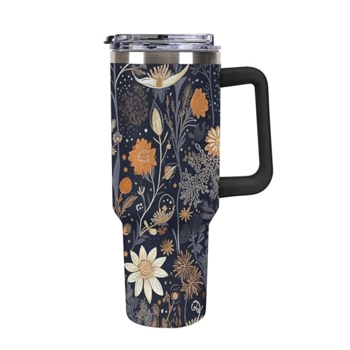YTLKGFP 40 Oz Large Capacity Car Cup Decorated with Stars Tumbler with Handle (Black) Straw Lid Insulated Stainless Steel Water Bottle Travel Mug Leak-proof Car Cup Keeps Cold Or Hot