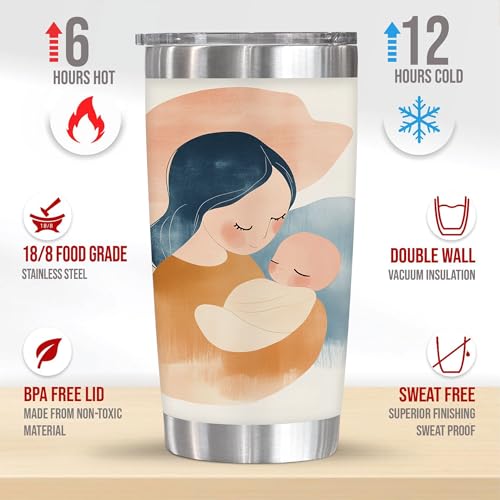 FOCIUZTA 20oz Whimsical Maternal Illustration Tumbler with lid, Travel Coffee Cup, Ideal for Easter, Mother Day, and birthday gifts