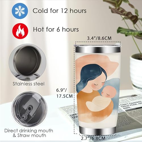 FOCIUZTA 20oz Whimsical Maternal Illustration Tumbler with lid, Travel Coffee Cup, Ideal for Easter, Mother Day, and birthday gifts