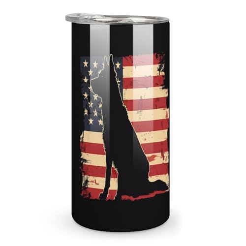 German Shepherd U.S. Flag Funny Coffee Mug Stainless Steel Travel Insulated Tumbler Double Wall Water Cup 10 Oz