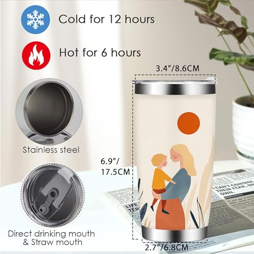 FOCIUZTA 20oz Whimsical Illustration Design Tumbler with lid, Travel Coffee Cup, Ideal for Easter, Mother Day, and birthday gifts