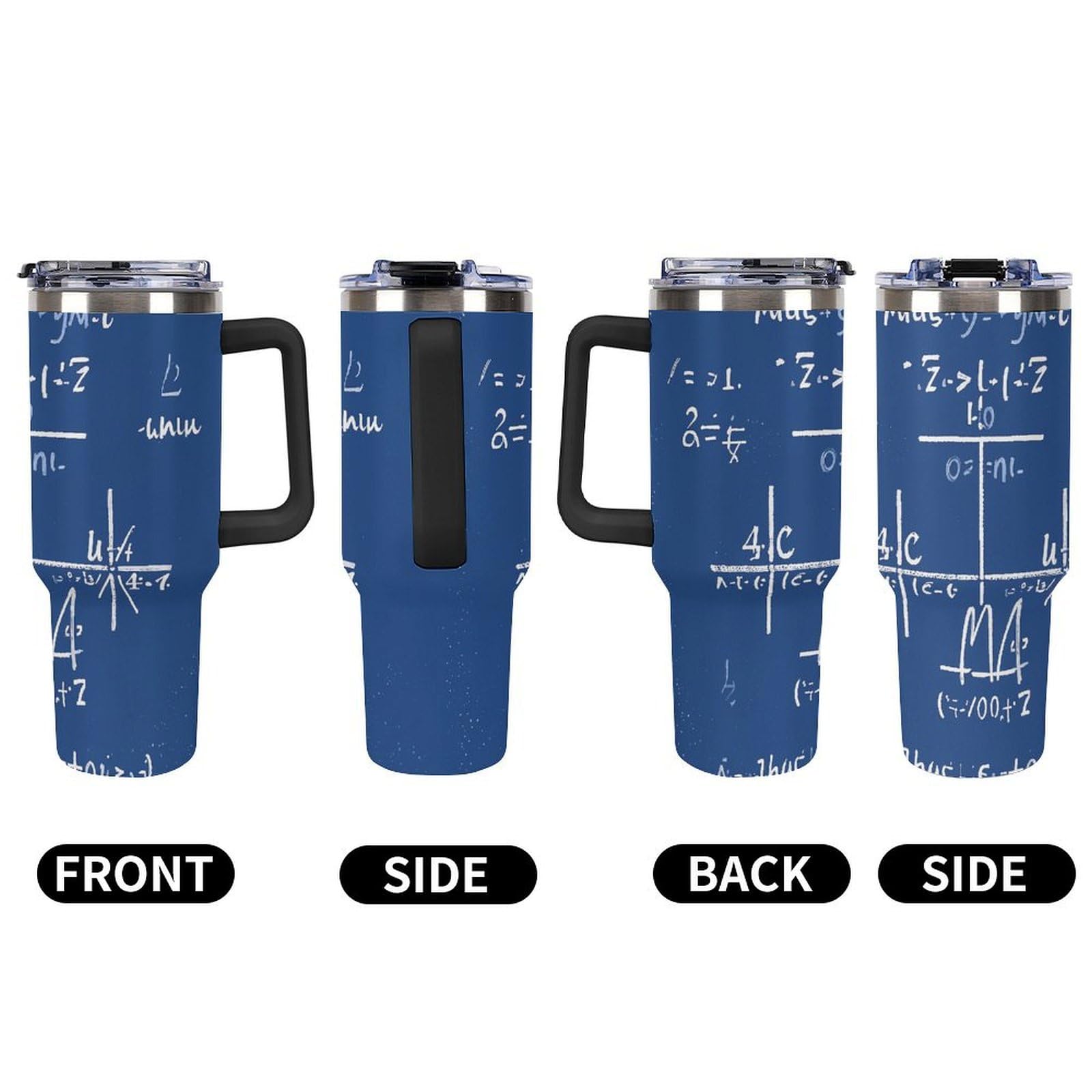 YTLKGFP 40 Oz Large Capacity Car Cup Math Formula Tumbler with Handle (Black) Straw Lid Insulated Stainless Steel Water Bottle Travel Mug Leak-proof Car Cup Keeps Cold Or Hot