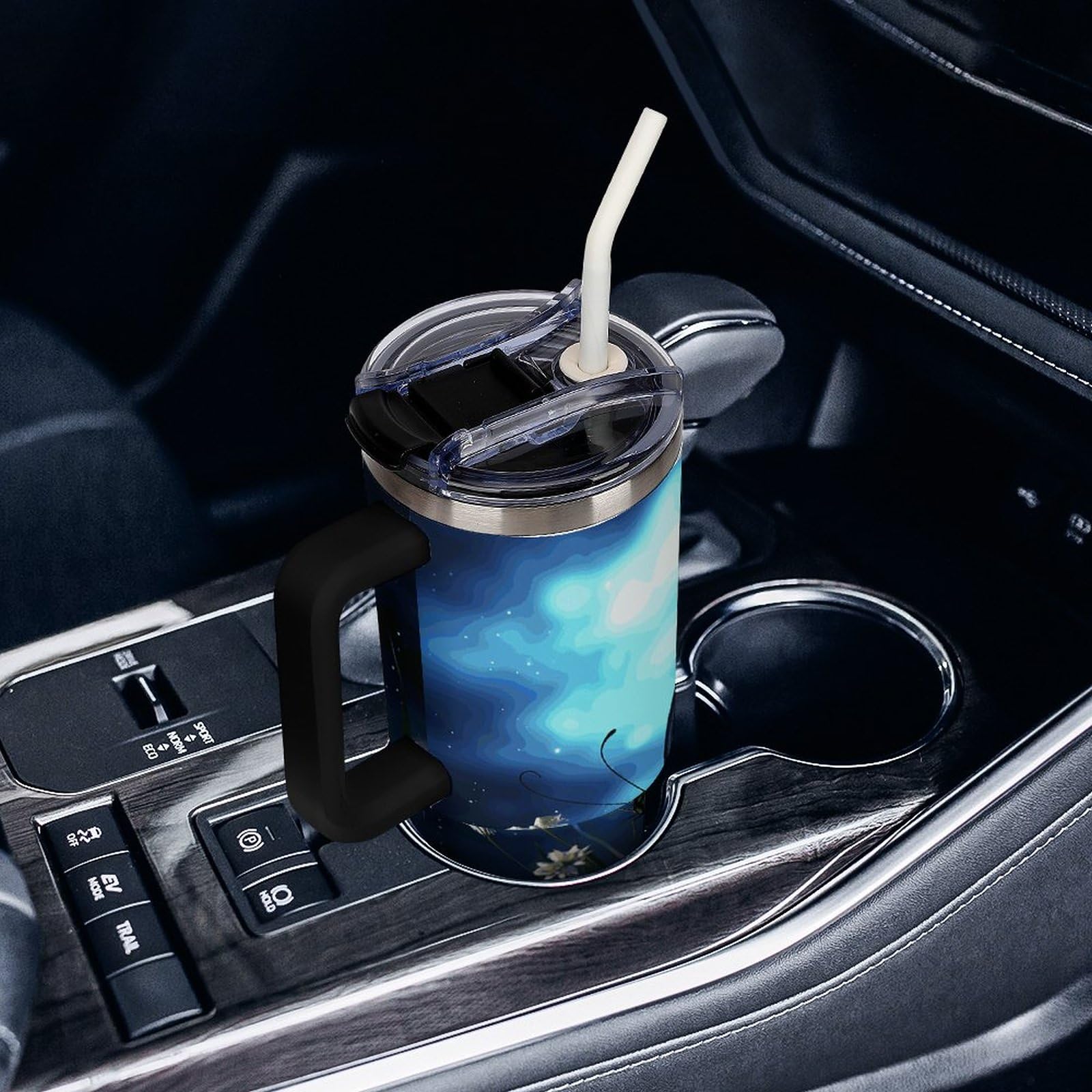 YTLKGFP 40 Oz Large Capacity Car Cup Butterfly Night Tumbler with Handle (Black) Straw Lid Insulated Stainless Steel Water Bottle Travel Mug Leak-proof Car Cup Keeps Cold Or Hot