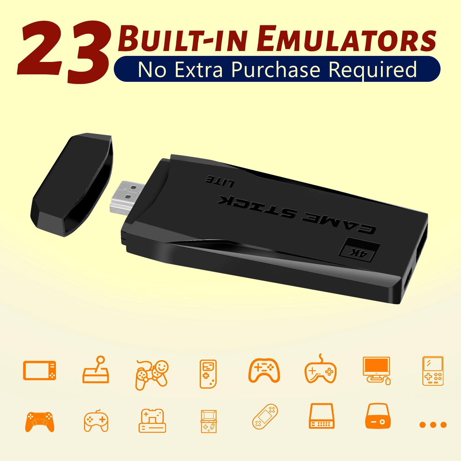 HRYYDS 2025 Retro Gaming Console Pro 4K HDMI with 40,000+ Built-in Classic Video Games - Plug & Play Game Stick for TV with 2 Wireless Controllers | 23 Emulator Support 64GB