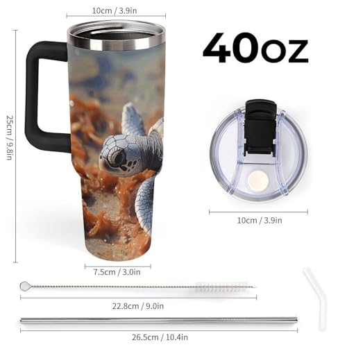 YTLKGFP 40 Oz Large Capacity Car Cup Cut Sea Turtle Tumbler with Handle (Black) Straw Lid Insulated Stainless Steel Water Bottle Travel Mug Leak-proof Car Cup Keeps Cold Or Hot