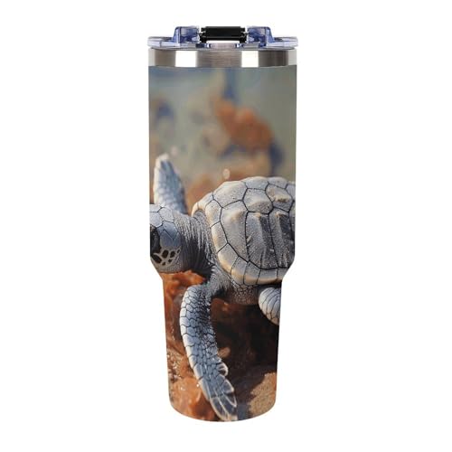 YTLKGFP 40 Oz Large Capacity Car Cup Cut Sea Turtle Tumbler with Handle (Black) Straw Lid Insulated Stainless Steel Water Bottle Travel Mug Leak-proof Car Cup Keeps Cold Or Hot