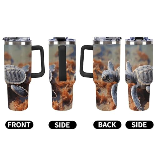 YTLKGFP 40 Oz Large Capacity Car Cup Cut Sea Turtle Tumbler with Handle (Black) Straw Lid Insulated Stainless Steel Water Bottle Travel Mug Leak-proof Car Cup Keeps Cold Or Hot