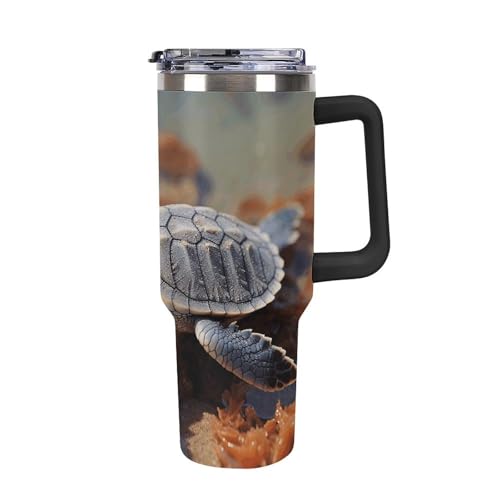 YTLKGFP 40 Oz Large Capacity Car Cup Cut Sea Turtle Tumbler with Handle (Black) Straw Lid Insulated Stainless Steel Water Bottle Travel Mug Leak-proof Car Cup Keeps Cold Or Hot