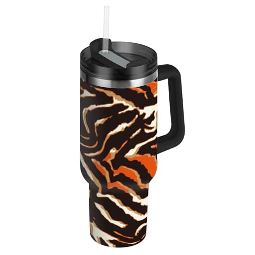 Yasala Car Tumbler with Handle Brown Orange Zebra Print Travel Mug Coffee Cup Insulated Beverage Container Mega Cup for Hot Cold Drinking Thermos Water Bottle Cupholder Friendly 40 oz