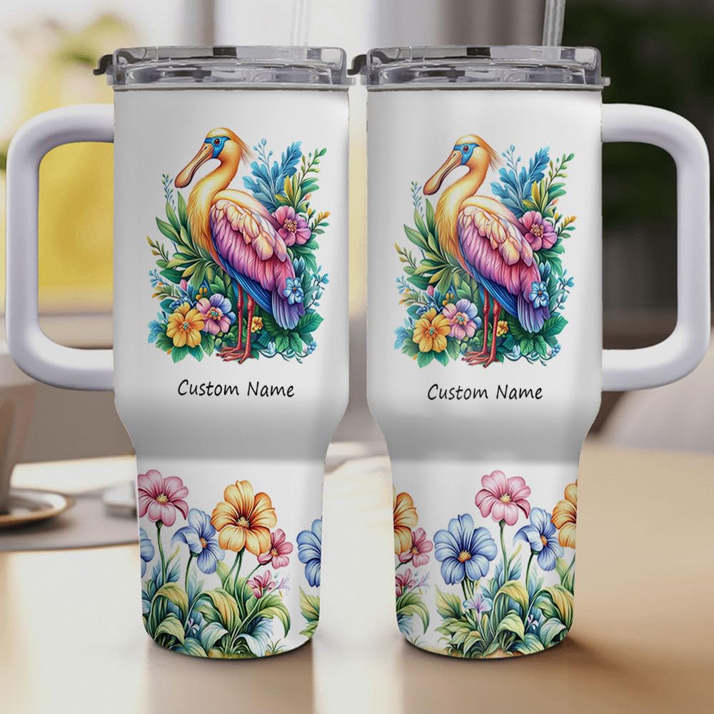 Personalized Roseate Spoonbill Tumbler 40oz – Stainless Coffee Travel Mug with Lid and Straw – Animal Gift for Women Girls Birdwatcher Christmas Birthday lj7dUe