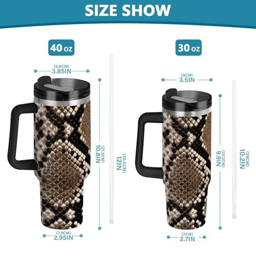 Yasala Car Tumbler with Handle Fancy Snakeskin Brown Travel Mug Coffee Cup Insulated Beverage Container Mega Cup for Hot Cold Drinking Thermos Water Bottle Cupholder Friendly 40 oz
