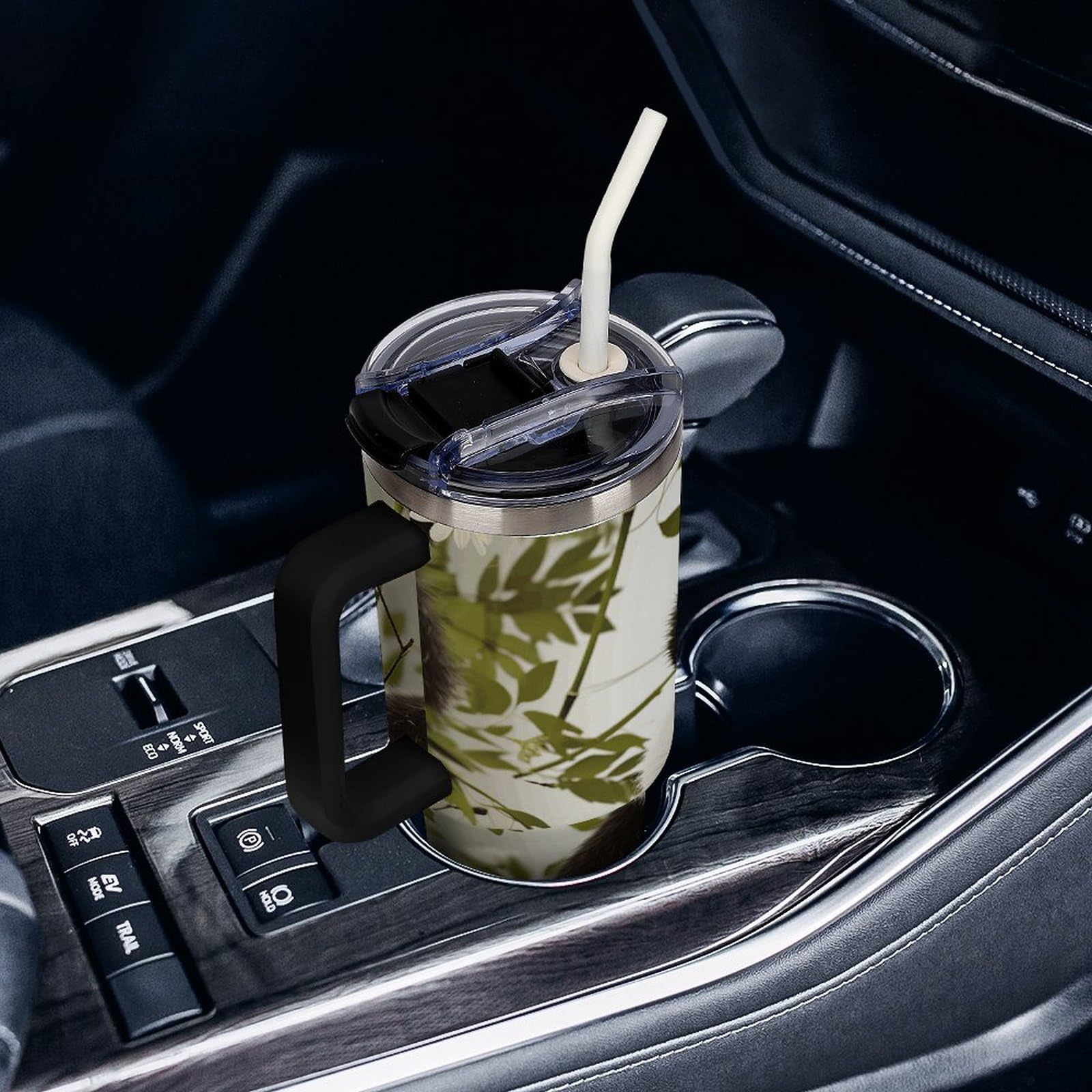 YTLKGFP 40 Oz Large Capacity Car Cup Panda Tumbler with Handle (Black) Straw Lid Insulated Stainless Steel Water Bottle Travel Mug Leak-proof Car Cup Keeps Cold Or Hot