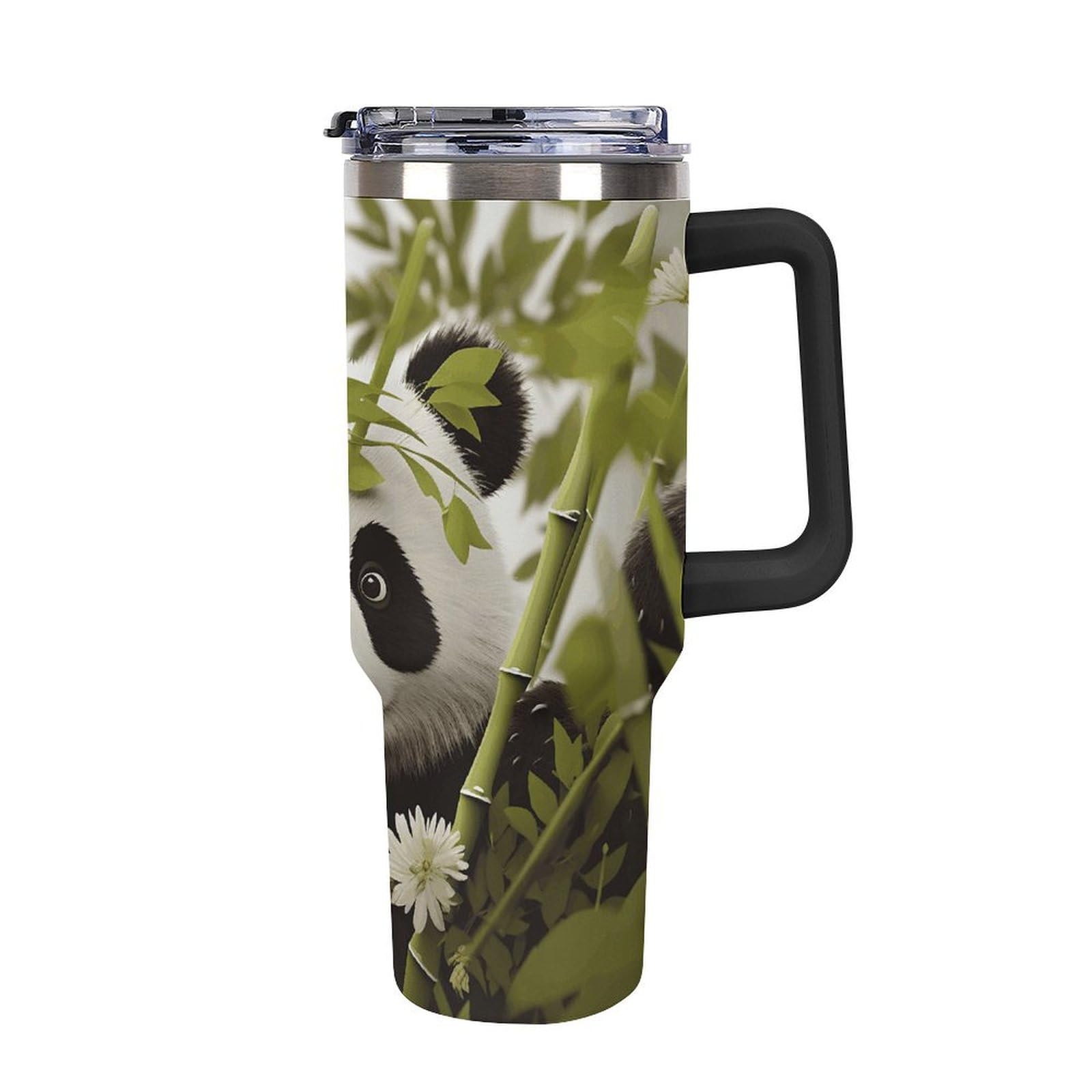 YTLKGFP 40 Oz Large Capacity Car Cup Panda Tumbler with Handle (Black) Straw Lid Insulated Stainless Steel Water Bottle Travel Mug Leak-proof Car Cup Keeps Cold Or Hot