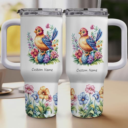 Custom Name 40oz Tumbler for Bunting Bird Fans - Stainless Steel Travel Cup with Lid, Straw & Handle - Gift for Girls, Women - Ideal for Christmas, Birthday Occasions 1Ri1Ad