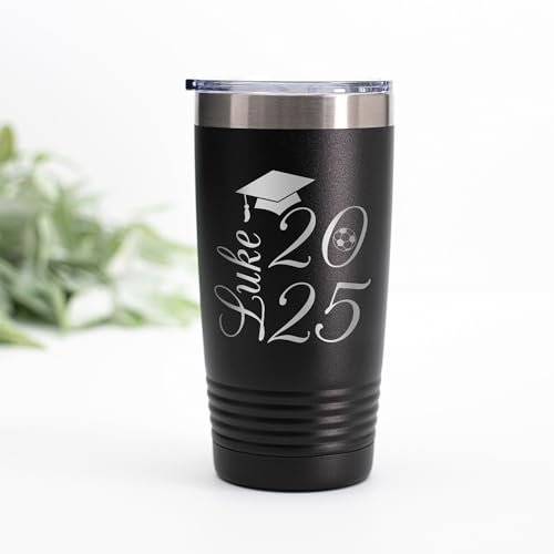 Personalized Graduation Tumbler 20 oz, Class of 2025 Senior Gift, Custom Senior Tumbler for Him or Her (Black W/O Rim)