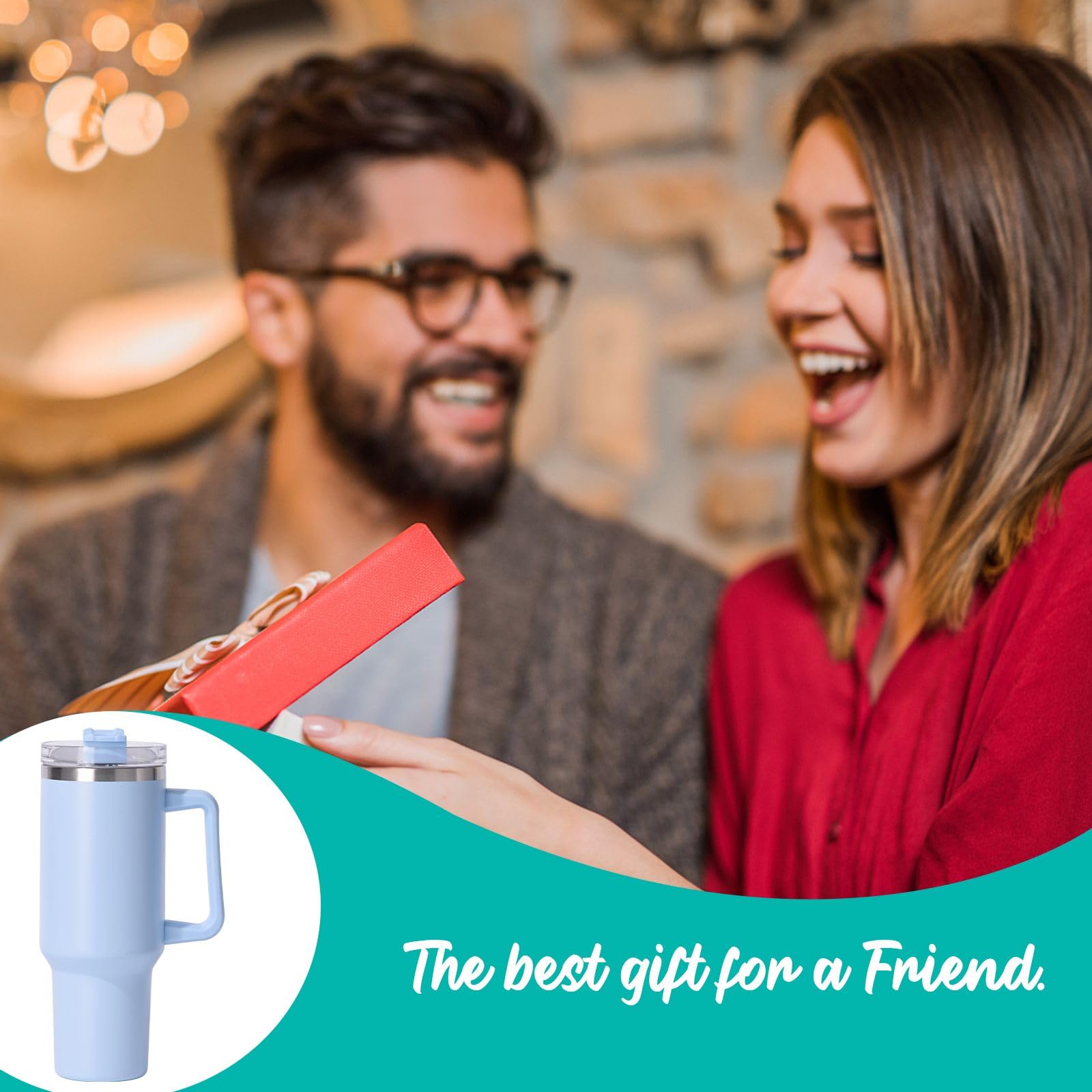40 oz tumbler with handle, thermos cup with lid and straw, large metal sports kettle, hot stainless steel travel coffee cup (Sky Blue)