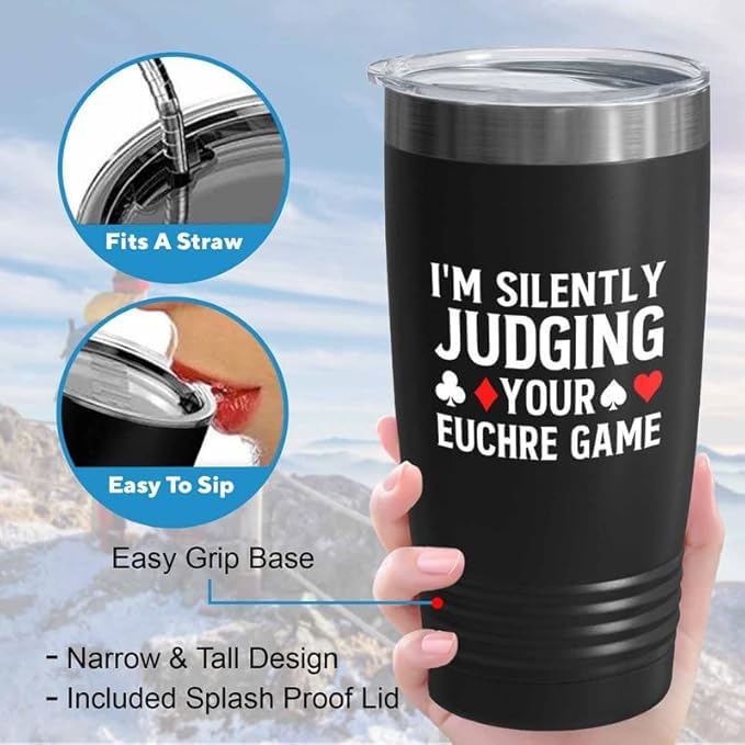Flairy Land Euchre Stainless Tumbler Black 20oz - Jdwging - Gift for Euchre Card Game Set Score Keepers Lovers Player Party Supplies