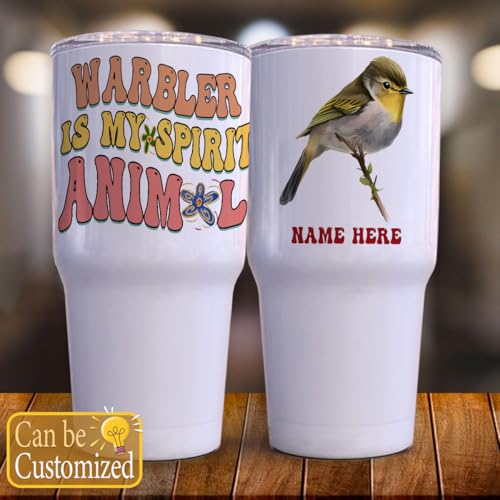 Warbler Spirit Animal Gift Mug for Coworkers and Friends Tumbler 30oz Insulated Lid Custom Name Gift