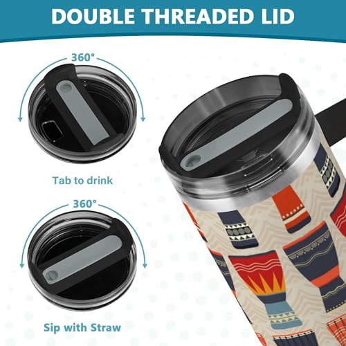 Exnundod African Djembe Drums Pattern Tumbler with Handle 30oz and Straw Insulated Tumblers Leak-proof Water Bottle for Car Travel