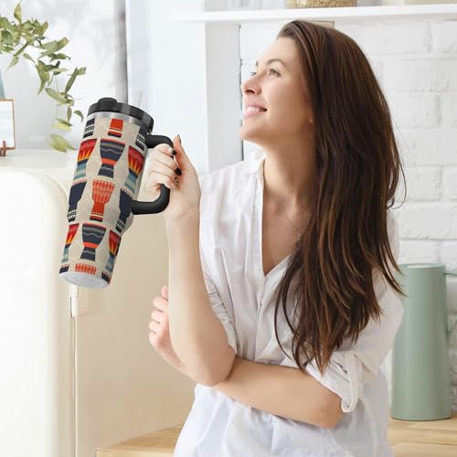 Exnundod African Djembe Drums Pattern Tumbler with Handle 30oz and Straw Insulated Tumblers Leak-proof Water Bottle for Car Travel