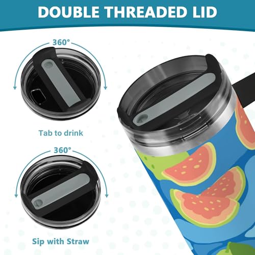 Exnundod Cartoon Guava Pattern Tumbler with Handle 30oz and Straw Insulated Tumblers Leak-proof Water Bottle for Car Travel
