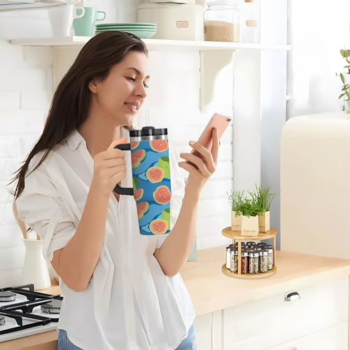 Exnundod Cartoon Guava Pattern Tumbler with Handle 30oz and Straw Insulated Tumblers Leak-proof Water Bottle for Car Travel