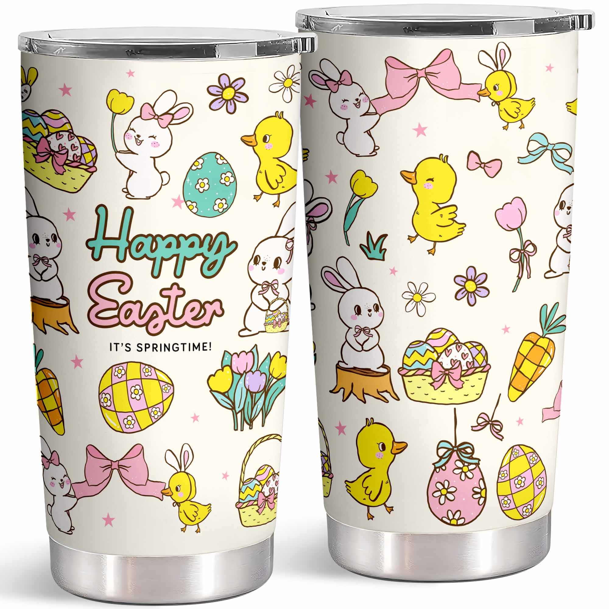 WIPI Happy Easter Coffee Cups, Easter Christian Gifts for Women Men Kids and Adults, Stainless Steel Spring Tumbler 20 Oz, Spring Coffee Mugs, Bunny Tumbler for Birthday and Holiday