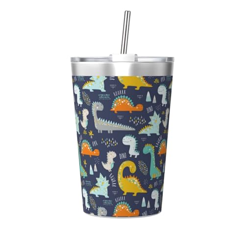 Colorful Cute Dinosaur Animal Lover Gifts - 12OZ Travel Coffee Cup Insulated Coffee Mug With Lid Stainless Steel Tumbler with Double Wall - Thermal Cup for Hot & Cold Drinks