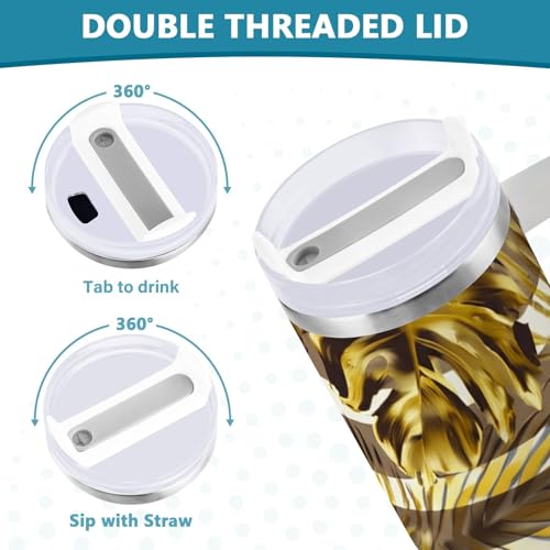 ODAWA 30 Oz Tropical Leaves Stripe Brown Insulated Water Bottle with Lid and Straw, 2 in 1 Lid Insulated Double Insulated Tumblers