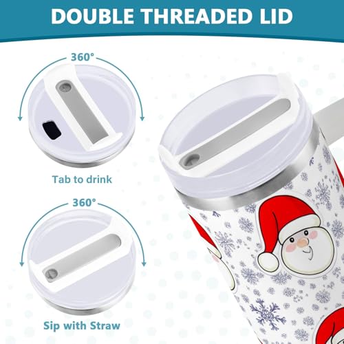 40 Oz Cute Christmas Santa Claus Insulated Water Bottle with Straw and Handle, Insulated Vacuum Tumbler Travel