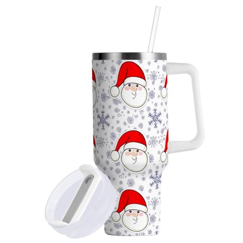 40 Oz Cute Christmas Santa Claus Insulated Water Bottle with Straw and Handle, Insulated Vacuum Tumbler Travel