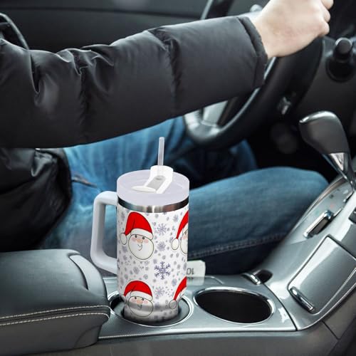 40 Oz Cute Christmas Santa Claus Insulated Water Bottle with Straw and Handle, Insulated Vacuum Tumbler Travel