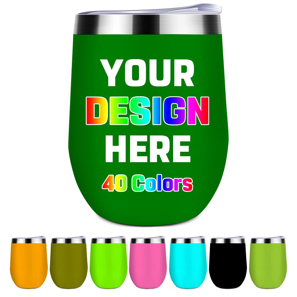 Jgksbqv Personalized Custom Wine Tumblers 12 OZ Design Your Own Stainless Steel Travel Coffee Cup for Dad Mom Friends, Green