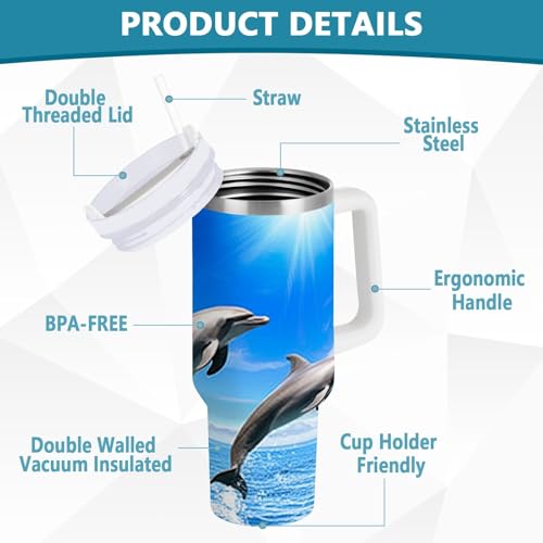 40 Oz Dolphins Ocean Stainless Steel Insulated Tumblers with Lid and Straw Travel Coffee Tumbler
