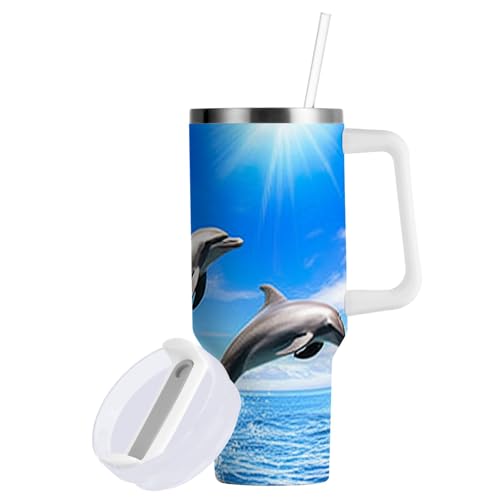 40 Oz Dolphins Ocean Stainless Steel Insulated Tumblers with Lid and Straw Travel Coffee Tumbler