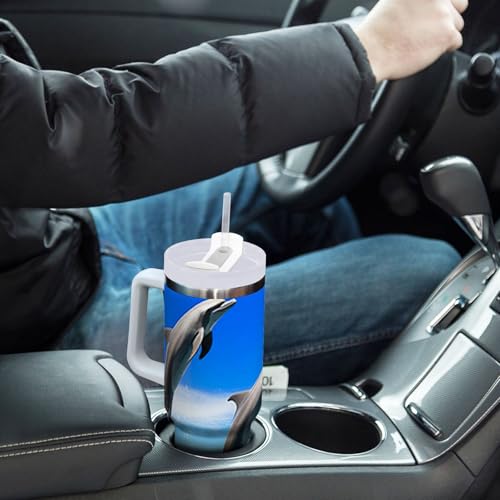 40 Oz Dolphins Ocean Stainless Steel Insulated Tumblers with Lid and Straw Travel Coffee Tumbler