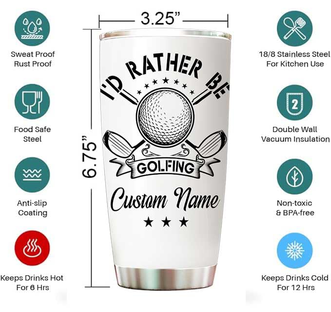 Custom Golf Tumblers Gift for Golfer, Tumblers Personalized Name, Golf Coffee Mug Tumbler, Stainless Steel Tumbler 20oz Golfer Gift (04)