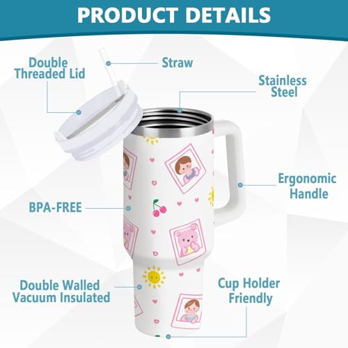 30 Oz Cute Bear Cartoon Steel Insulated Tumbler with Handle and Straw Fall Insulated Tumbler